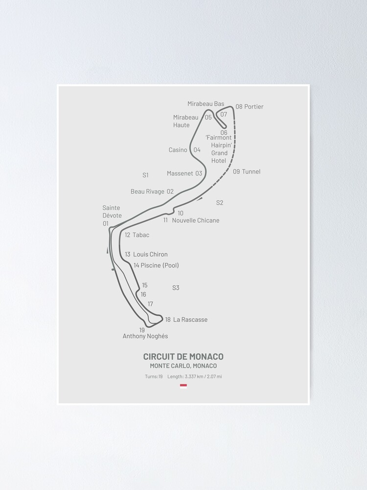 "Circuit de Monaco, race track map, Monte Carlo" Poster for Sale by ...