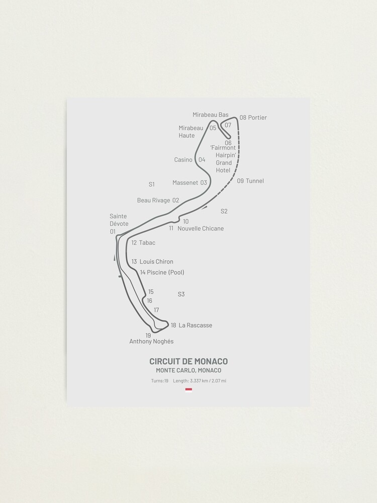 "Circuit de Monaco, race track map, Monte Carlo" Photographic Print for ...