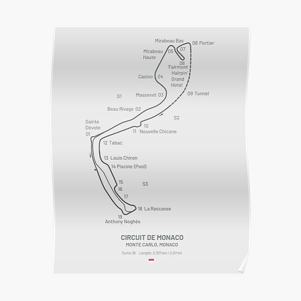 "Circuit de Monaco, race track map, Monte Carlo" Poster for Sale by ...