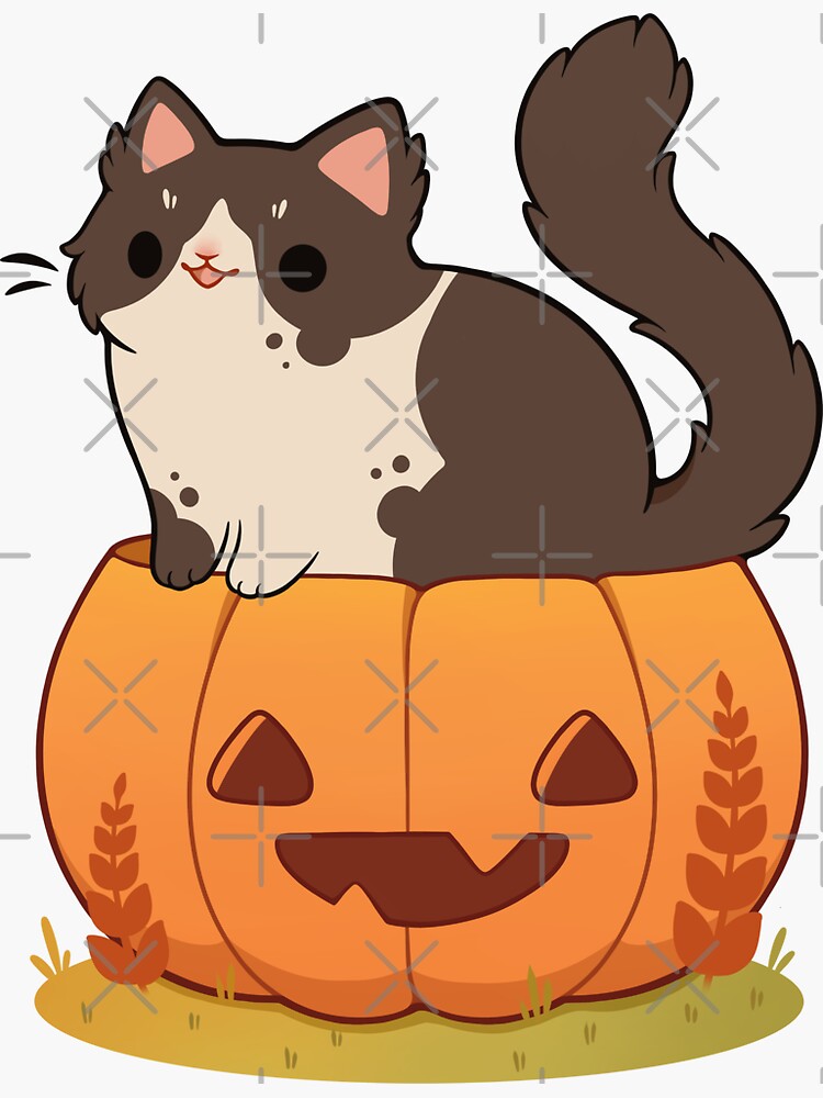 "Pumpkin tuxedo cat" Sticker for Sale by Rihnlin | Redbubble