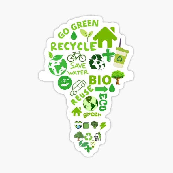 "Go green recycle bio eco reusable save water lightbulb" Sticker for ...