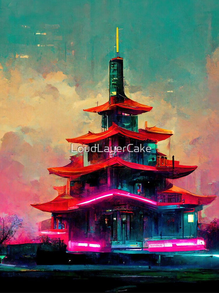 "Cyberpunk Neon Japanese Temple" T-shirt for Sale by LoudLayerCake ...