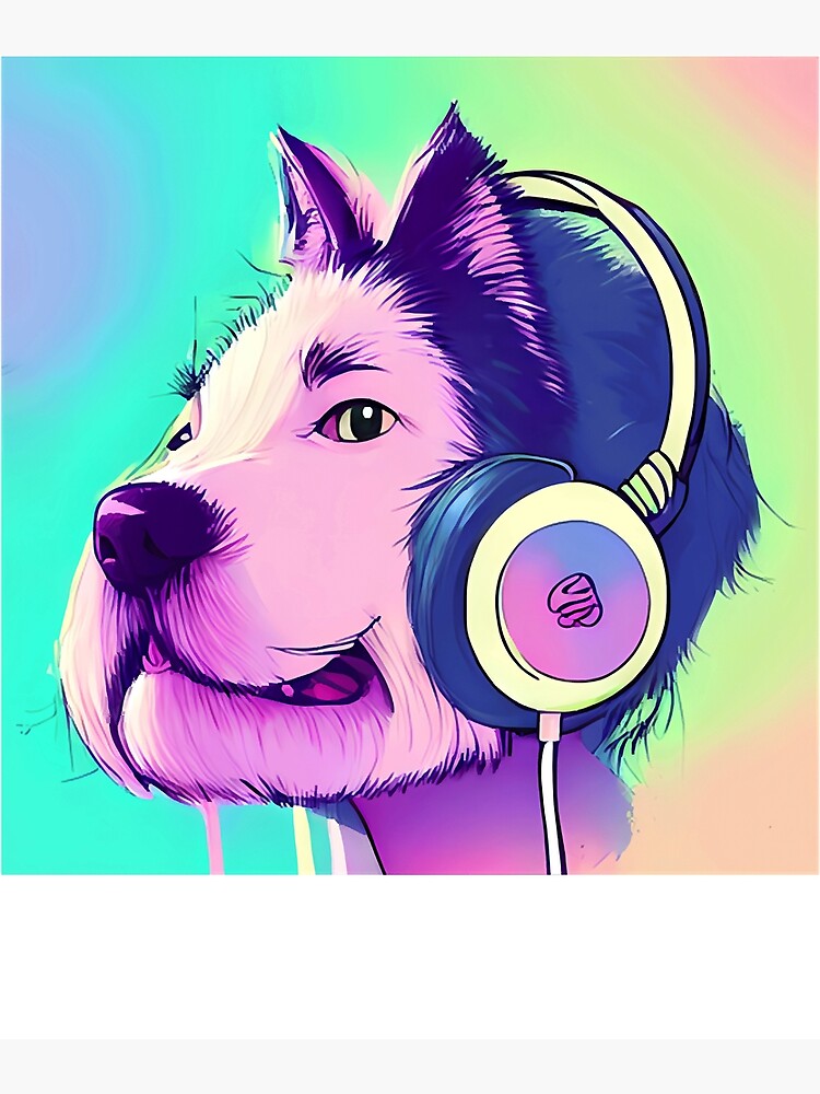 "Furry-Human-Dog-with-headphones-listening-to-music,-pastel-color.-for ...
