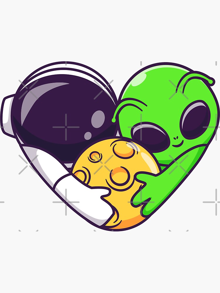"Astronaut And Alien Couple Hug Moon " Sticker for Sale by KandMe ...