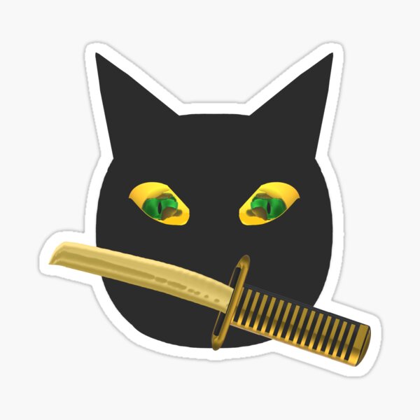 Halloween Ninja Cat Black Cat With Jack O Lantern Eyes And Sword Black Background Sticker