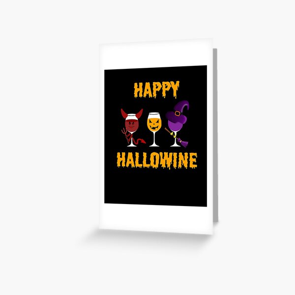 "Happy Hallowine Halloween Hallo Wine Devil Pumpkin Witch" Greeting ...