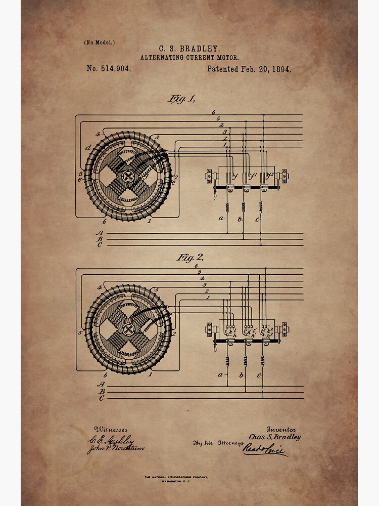 "Vintage Alternating Current Motor - Electric Motor Patent" Sticker for ...