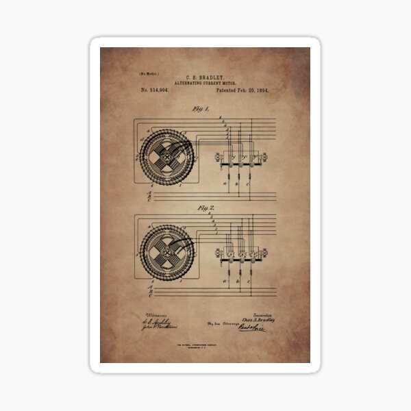 "Vintage Alternating Current Motor - Electric Motor Patent" Sticker for ...