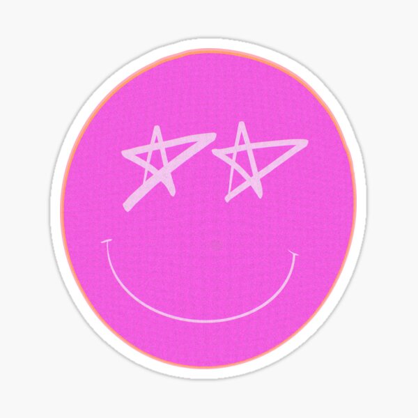 "Neon Pink Smile Smiley Face with Drawing Star Eyes Design" Sticker for ...
