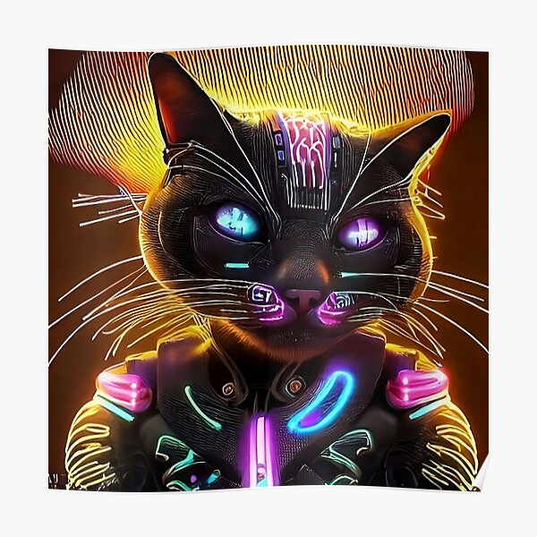"Nanopunk cat in portrait" Poster for Sale by Catagraphic | Redbubble