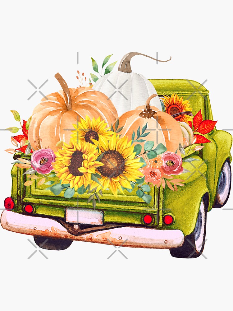 "Autumn Leaves Pumpkins And Truck Cute Fall" Sticker for Sale by ...