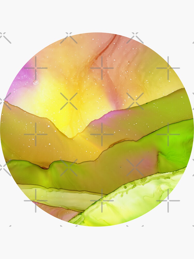 "Fairy Hills - alcohol ink abstract landscape painting" Sticker for ...