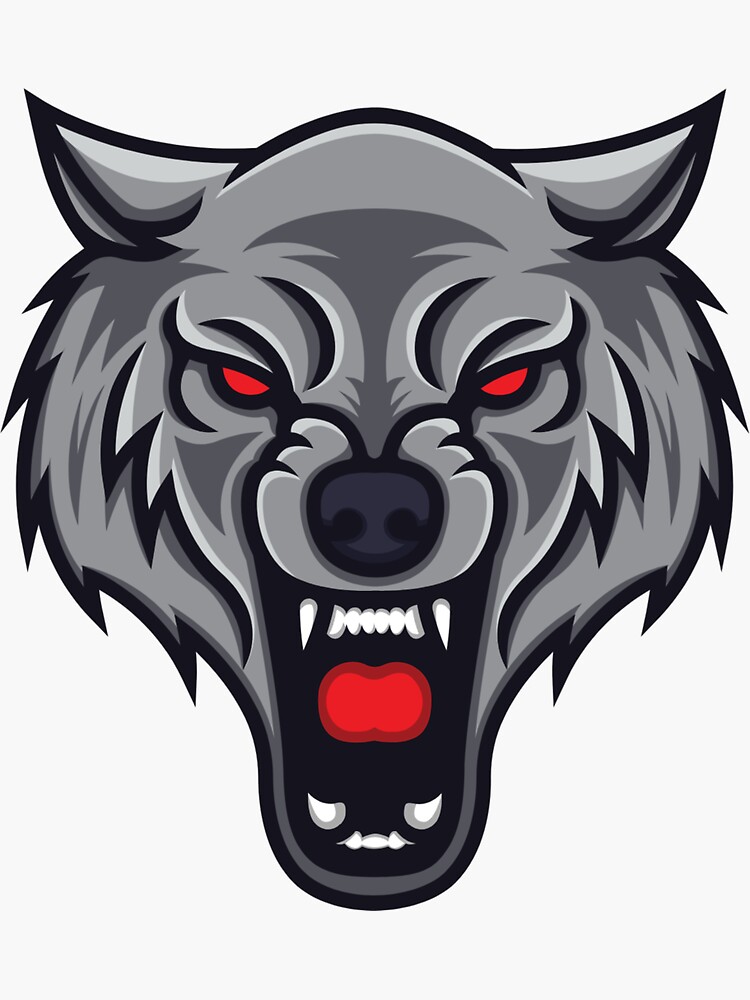 "Angry Wolf with Red Eyes - Intense Wildlife Illustration" Sticker for ...