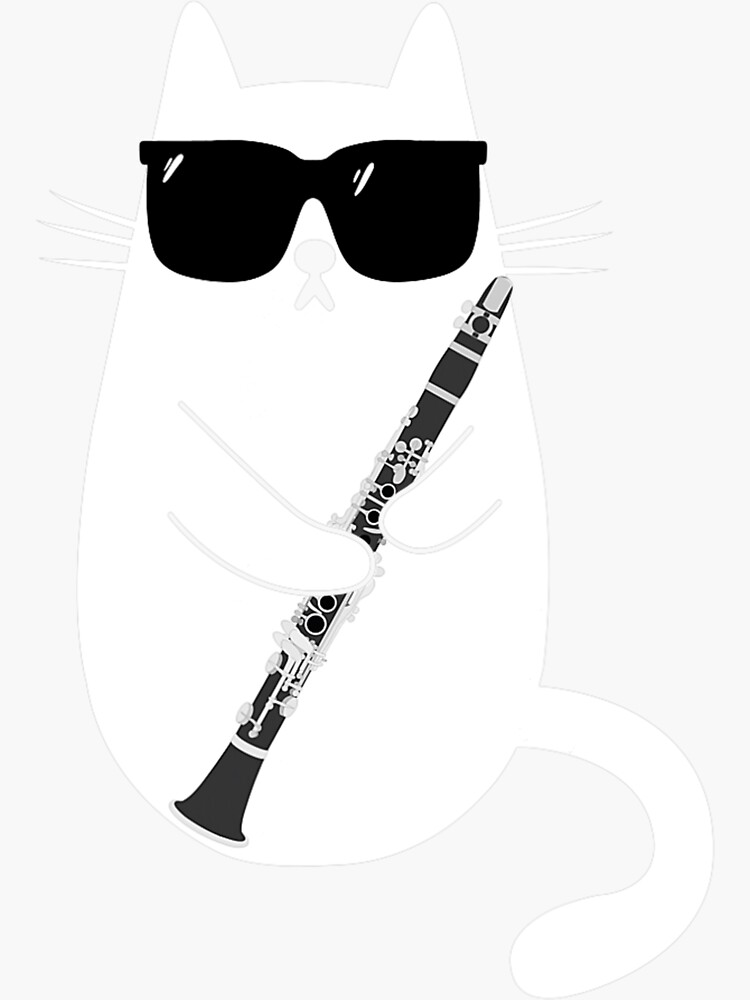 "Funny Cat Wearing Sunglasses Playing Clarinet Musician" Sticker for ...