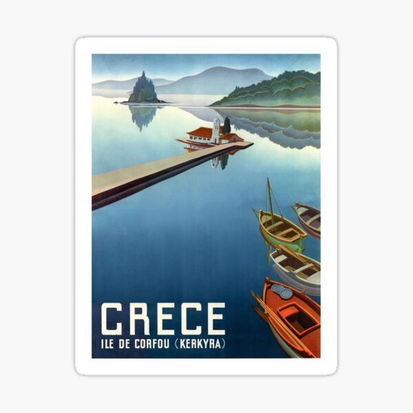 "1949 Corfu Greece Travel Poster" Sticker by retrographics | Redbubble