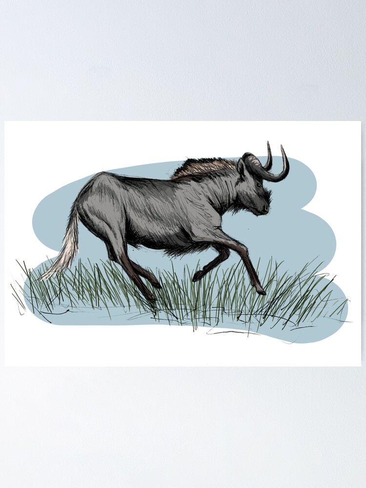 "Black wildebeest (Gnu) running" Poster for Sale by Bibi-Art-Studio ...