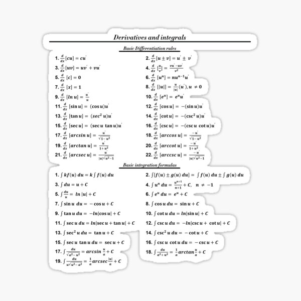"Derivatives And Integrals" Sticker for Sale by ScienceCorner | Redbubble