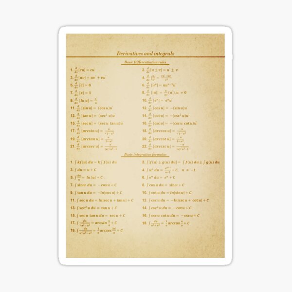 "Derivatives And Integrals" Sticker for Sale by ScienceCorner | Redbubble