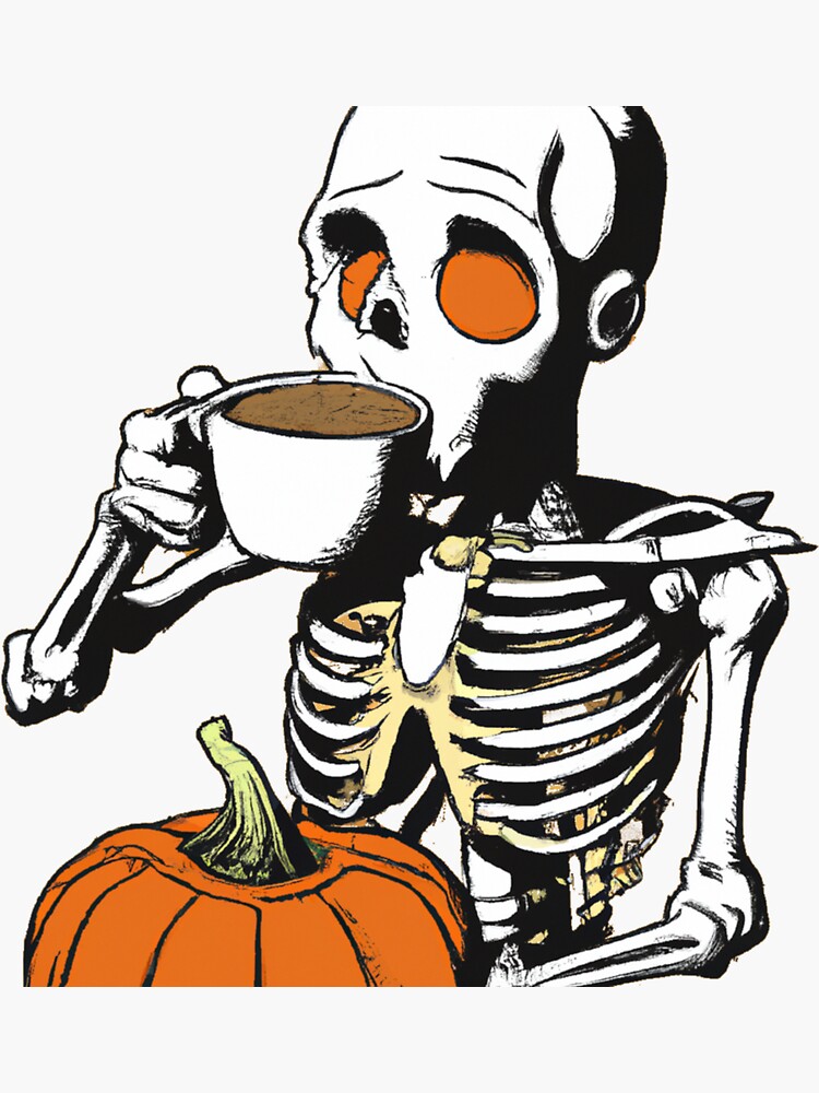 "skeleton drinks coffee - spooky seasons" Sticker for Sale by kozetin ...