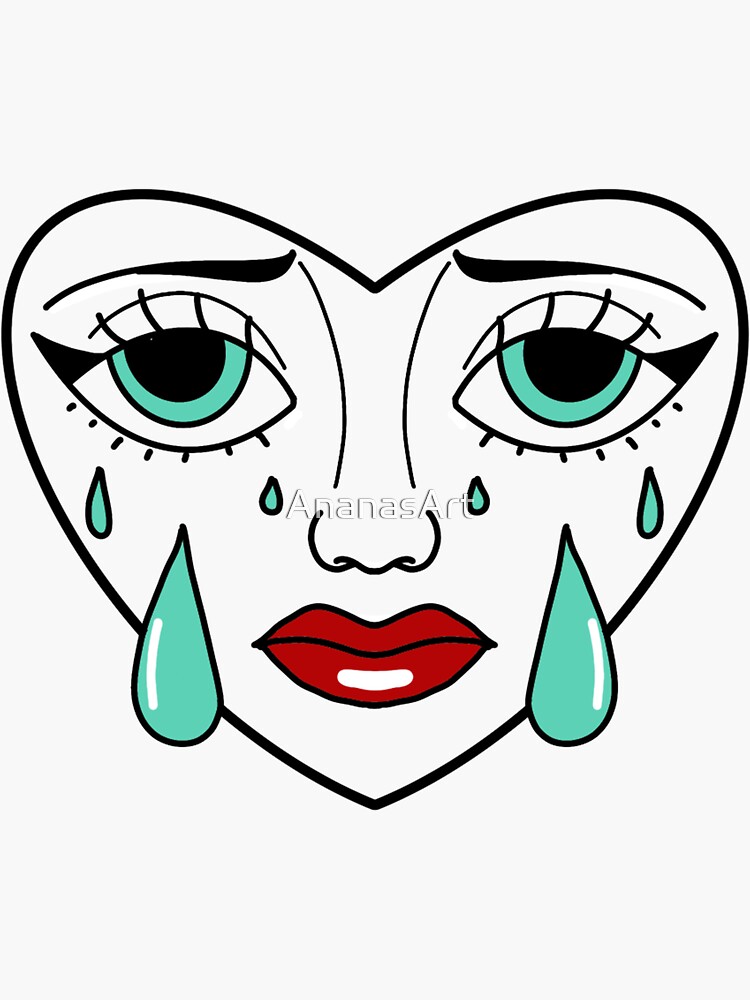 "Beautiful Face Crying Heart Big Eyes Teal cute gift" Sticker for Sale ...