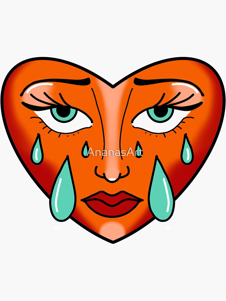 "Beautiful Face Crying Heart Blood Orange and Teal cute gift" Sticker ...