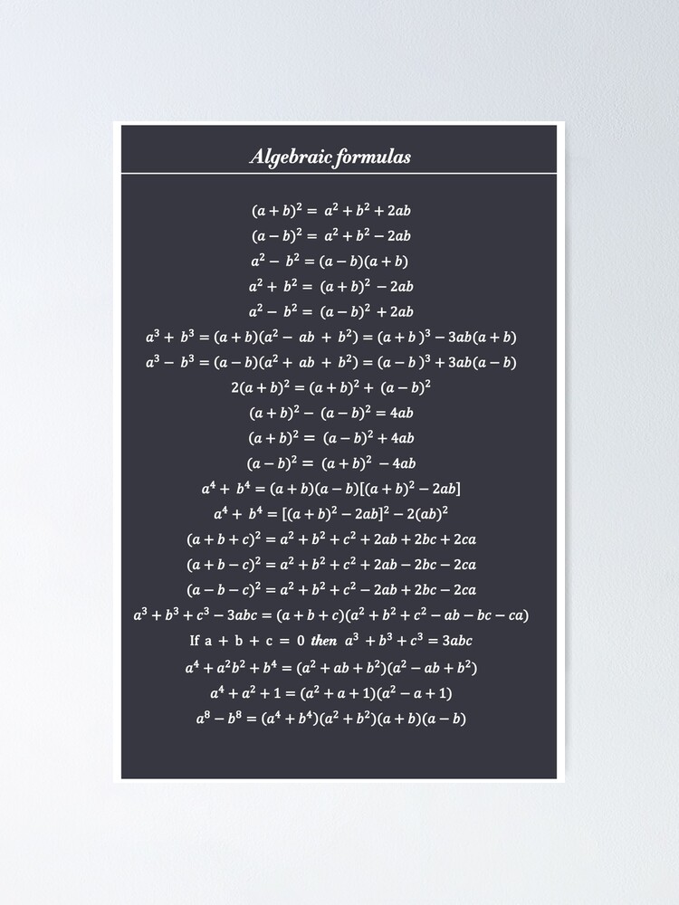 "Algebraic Formulas" Poster for Sale by ScienceCorner | Redbubble