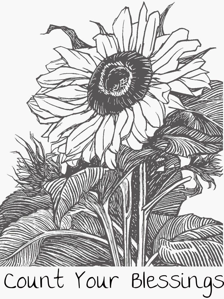 "Beautiful outline Design of Sunflower with quote count your blessings ...