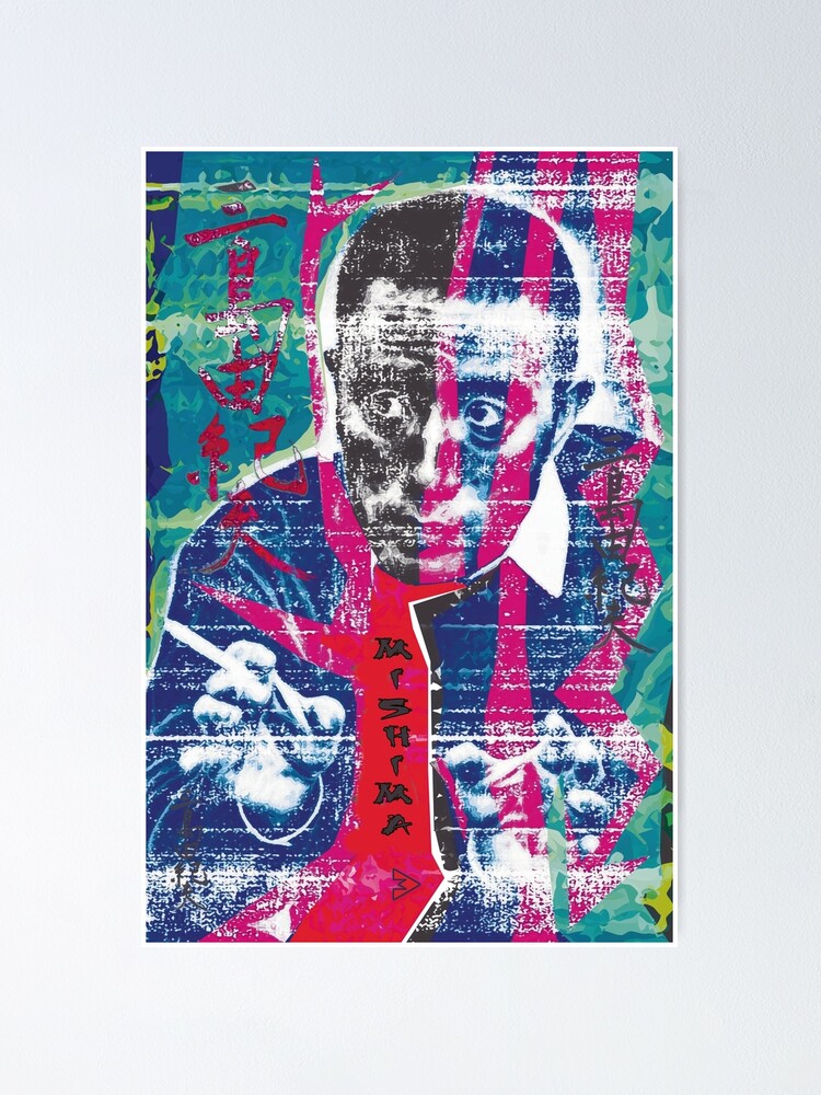 "Yukio Mishima - Blue and Red" Poster for Sale by exilekings | Redbubble