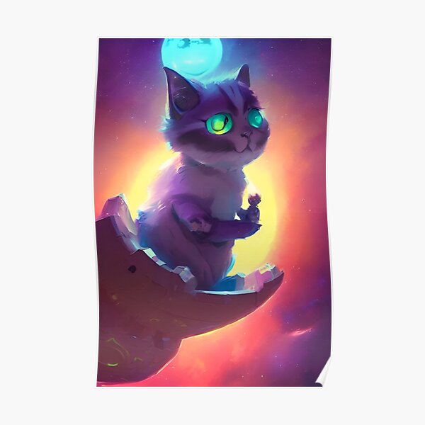 "Curious Moon Cat" Poster for Sale by Gizmoverse | Redbubble