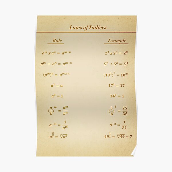 "Formula Of Indices" Poster for Sale by ScienceCorner | Redbubble