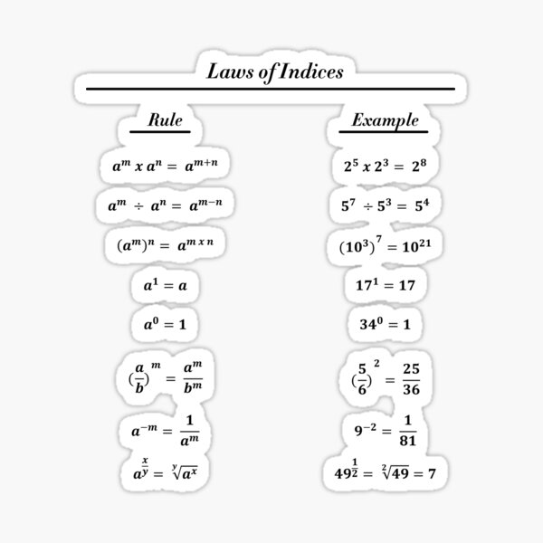 "Formula Of Indices" Sticker for Sale by ScienceCorner | Redbubble