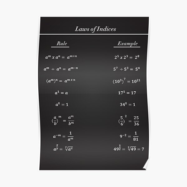 "Formula Of Indices" Poster for Sale by ScienceCorner | Redbubble