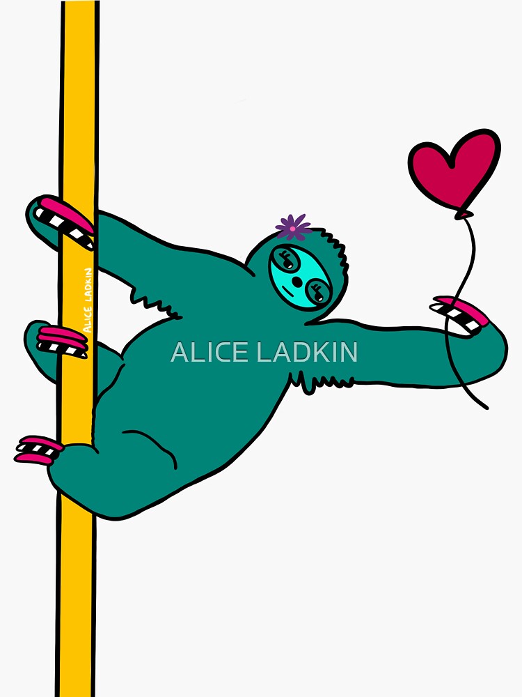 "Pole Dancing Sloth With a Love Balloon" Sticker for Sale by ...