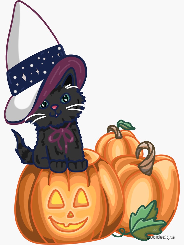"Halloween October Black Cat on Jack-o-Lantern Pumpkins - Cute Vibrant ...