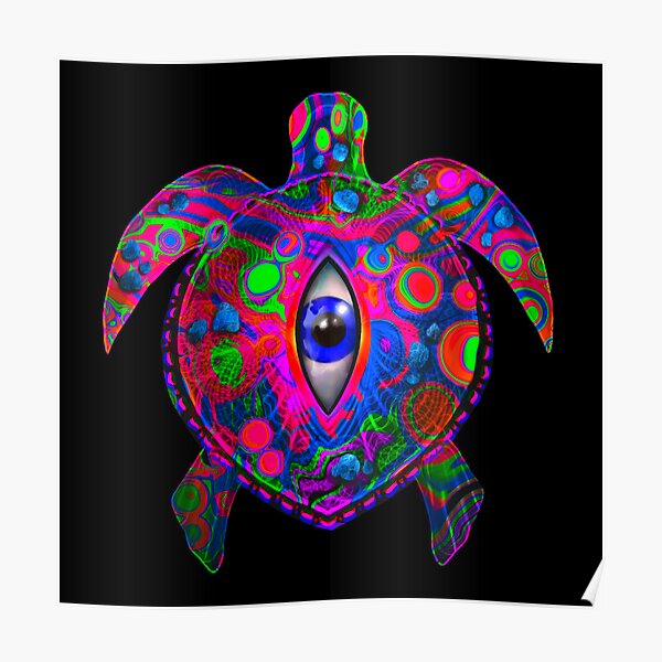 "Psychedelic sea turtle - trippy visionary turtle" Poster for Sale by FreckleFairyArt | Redbubble
