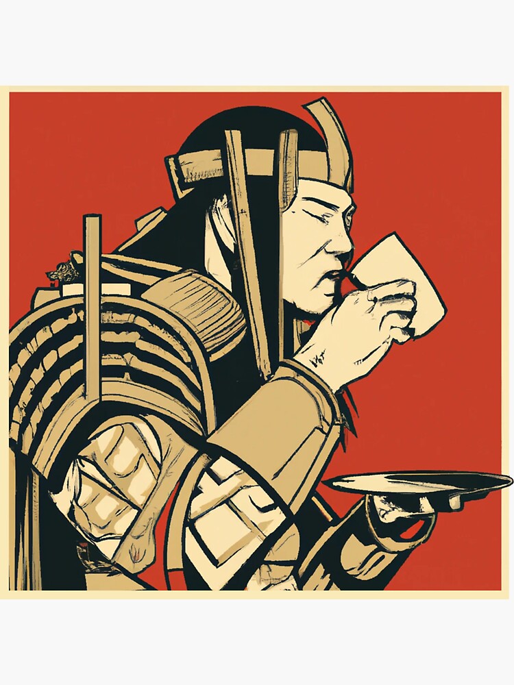 "Coffee Drinking Samurai Pop Art" Sticker for Sale by digitalsunAI ...