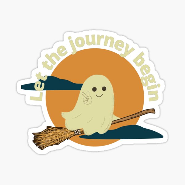 "Let the Halloween Journey Begin | Ghost on Broom" Sticker for Sale by ...