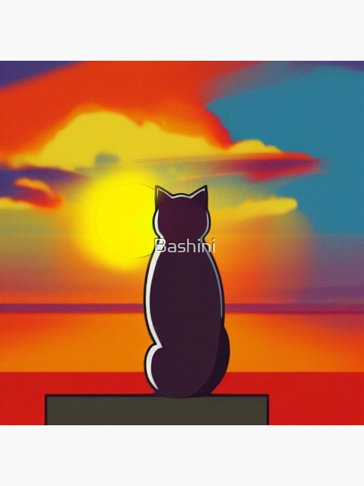"Cat Watching Sunset" Sticker for Sale by Bashini | Redbubble