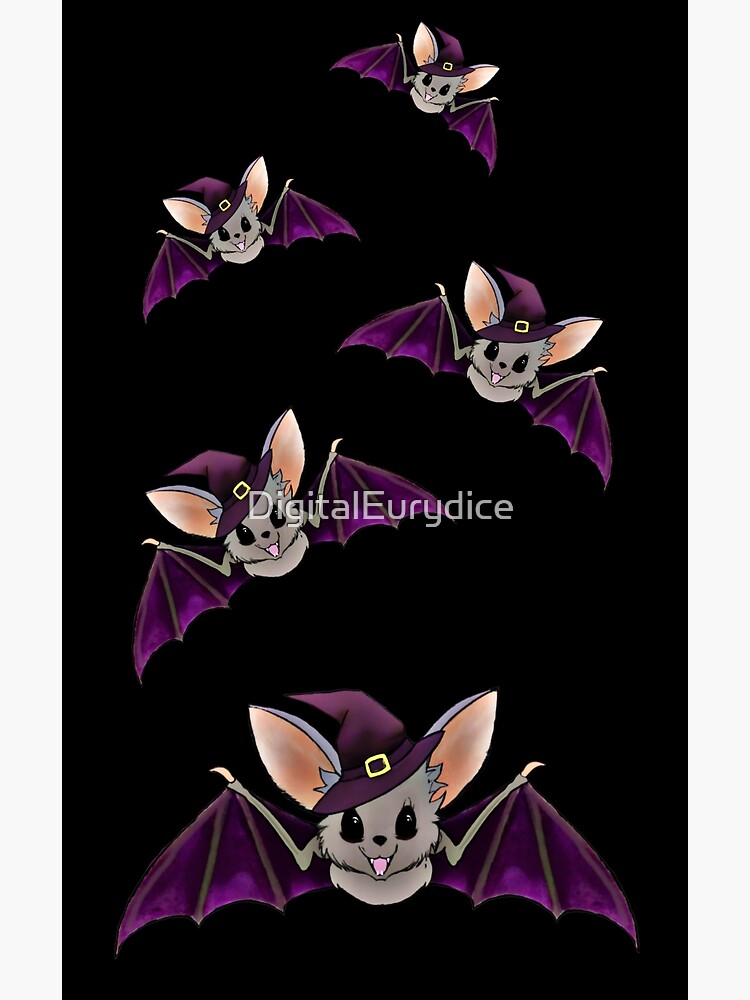 "sticker set | five (5) cute solo witch / warlock flying bats | digital ...