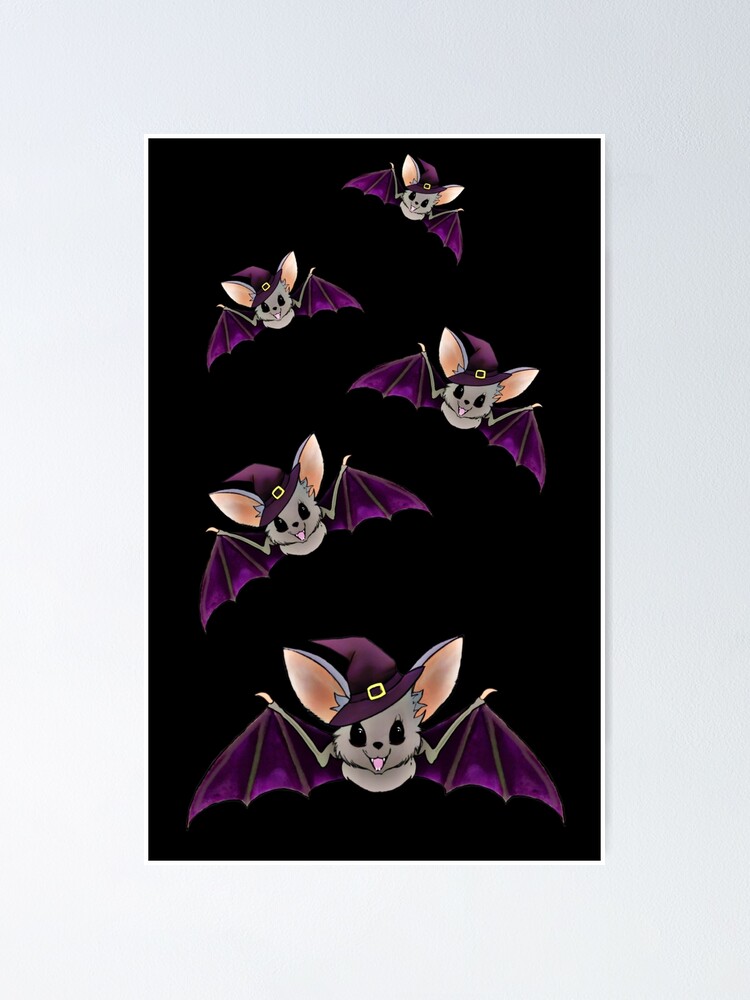 "sticker set | five (5) cute solo witch / warlock flying bats | digital ...