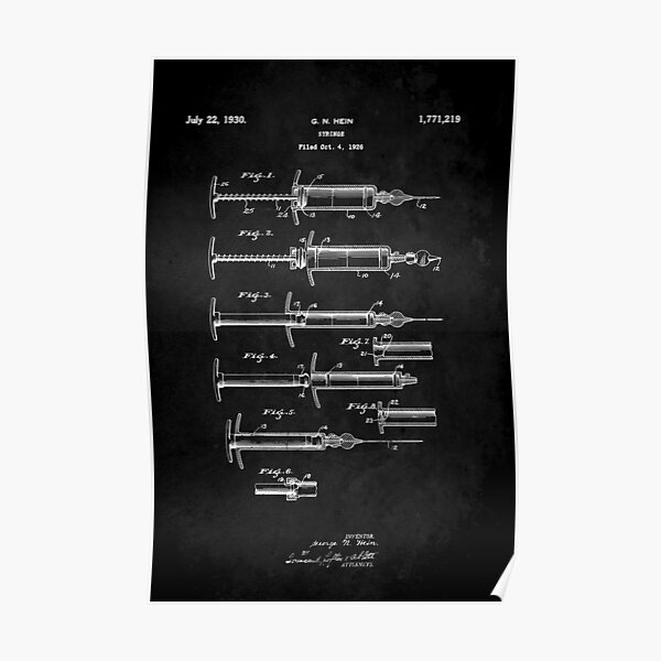 "Patent of a medical syringe on dark chalkboard" Poster for Sale by ...