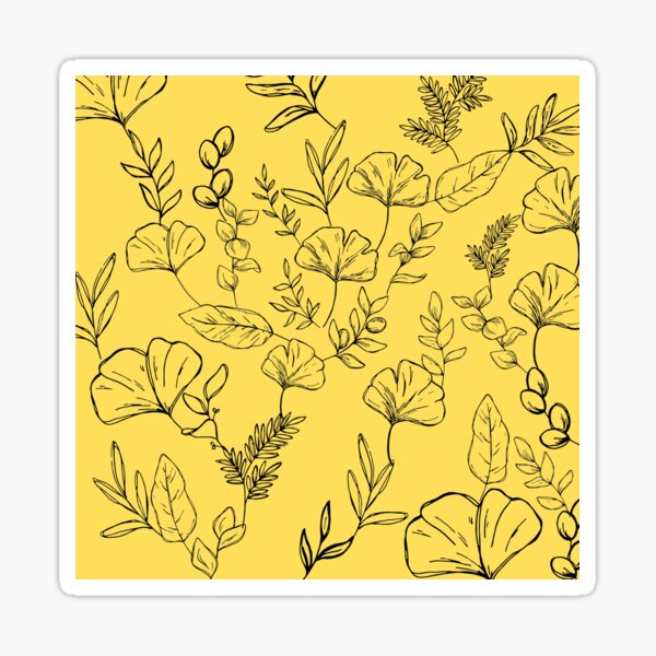 "Flower And Leaves Pattern Black And Yellow" Sticker for Sale by ...