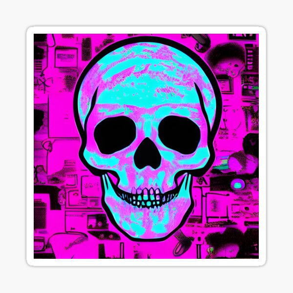 "Glowing Neon Skull In Vaporwave Style" Sticker for Sale by dogmanstar ...