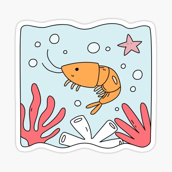 "cute shrimp swimming" Sticker for Sale by Animster | Redbubble