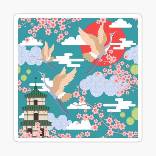 "Sakura Temple Scene" Sticker for Sale by TBD-Ink | Redbubble