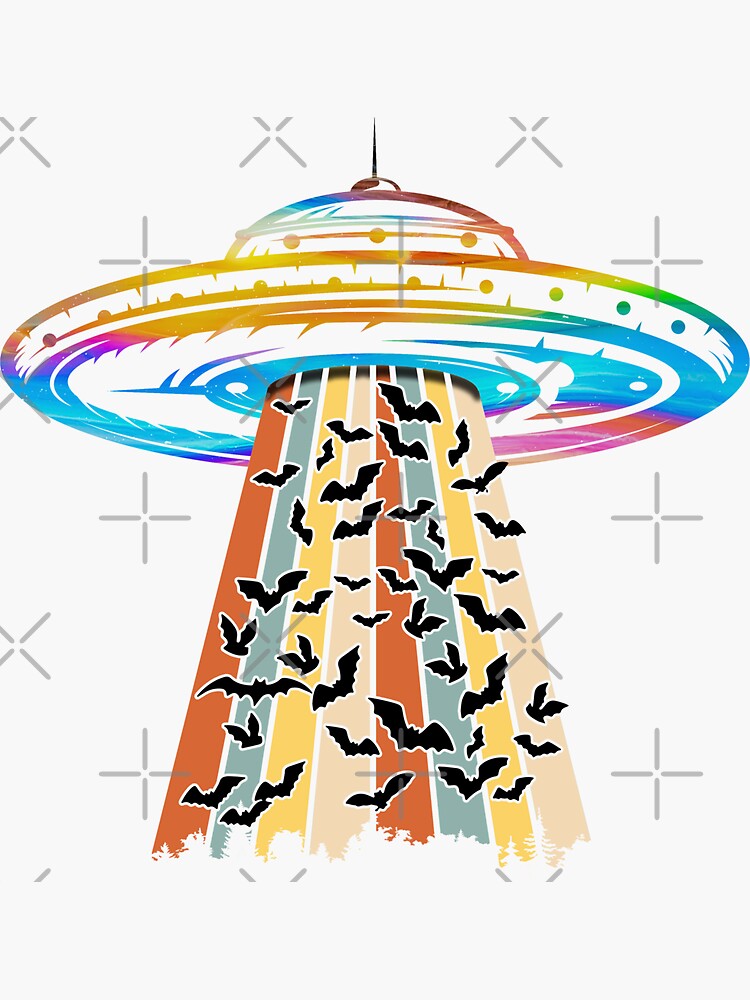"Alien Abduction Bats Flying Saucer UFO Vintage Halloween" Sticker for ...