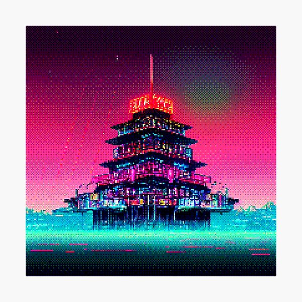 "Pixel Art 8-Bit Cyberpunk Temple" Photographic Print for Sale by ...