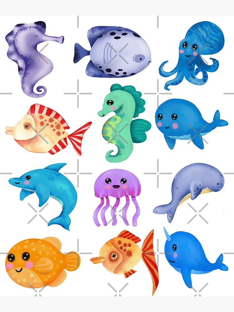 "Watercolor Cute Sea Fish Pack" Poster for Sale by virillanissa | Redbubble