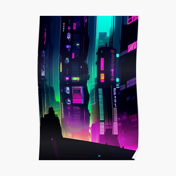 " Cyberpunk Cityscape" Poster for Sale by DistortedBrain | Redbubble