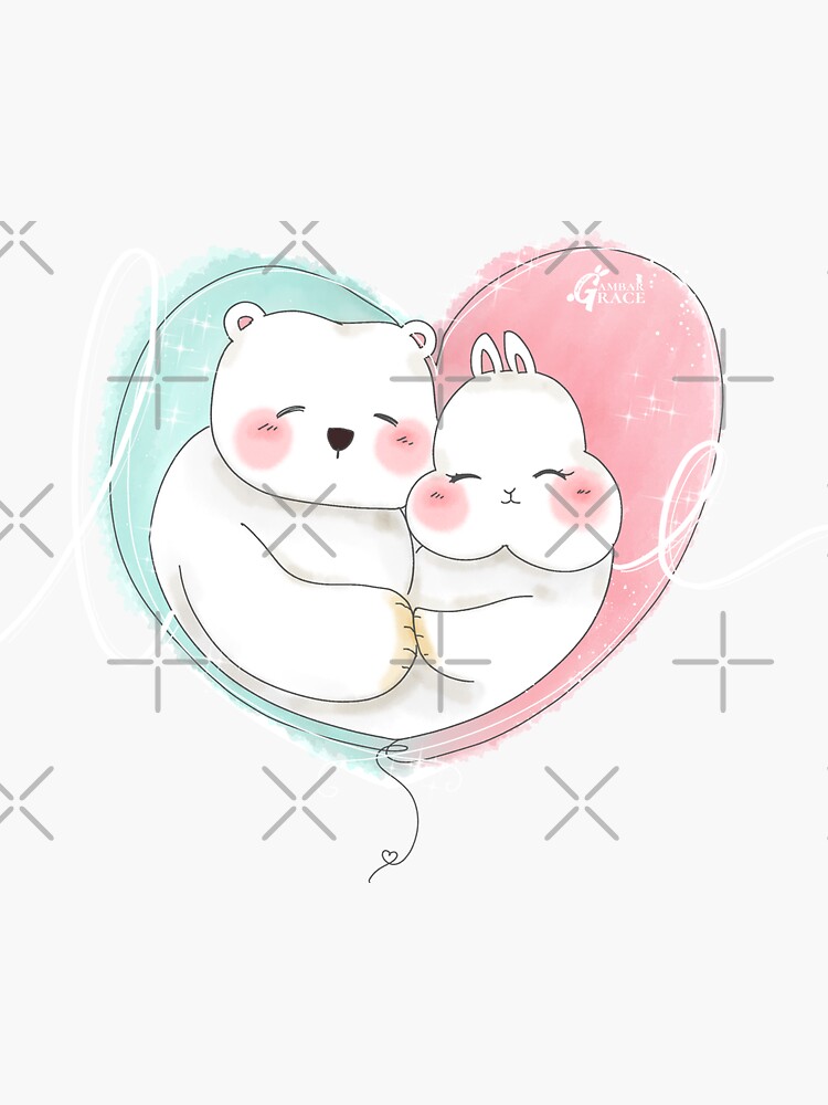 "Bear Bunny Spooning in love _ Bunniesmee " Sticker for Sale by ...